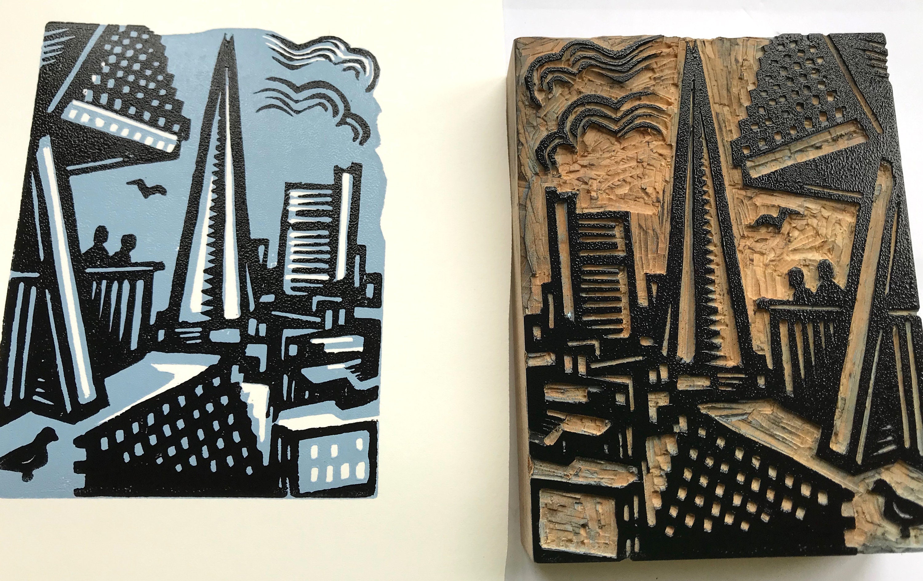 London Skyline Art; Handmade Shard Handmade Woodblock Print: Signed ...