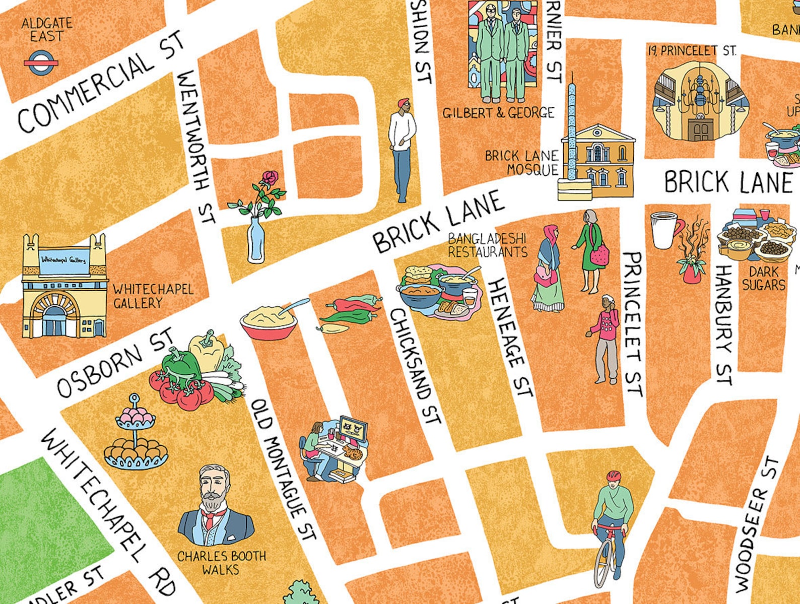 London Art; Brick Lane Decorative Map; East End Illustrated Artist’s ...