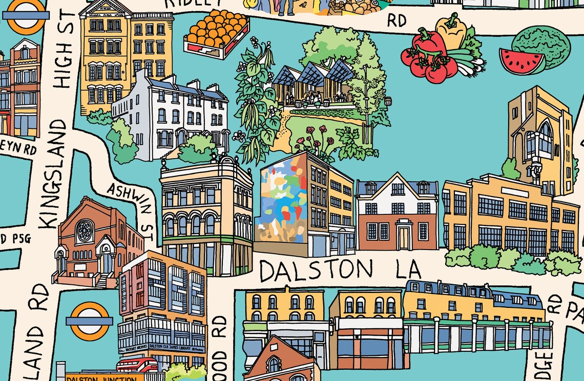 Dalston Map Illustration Stylised Lively Streets and - Etsy