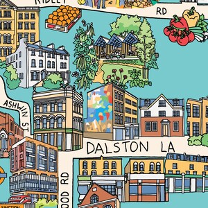 Dalston Map Illustration; Stylised, Lively Streets and Buildings ...