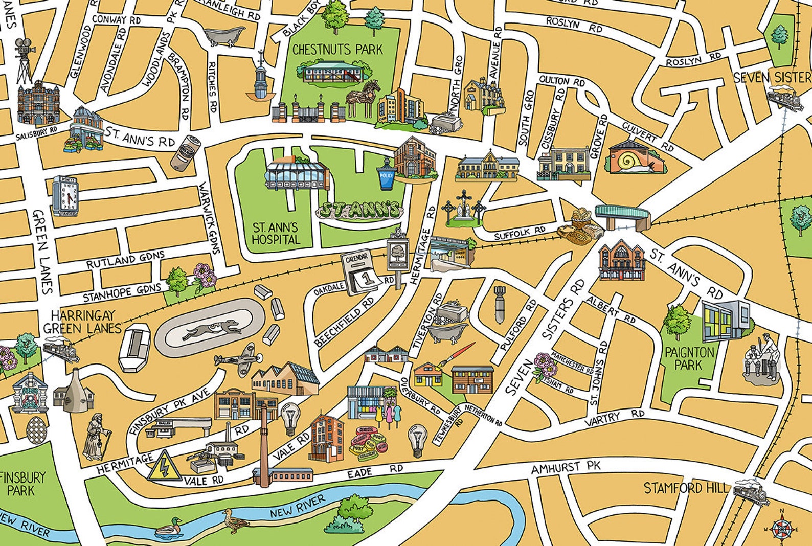 South Tottenham London Map Illustration Giclee Print of | Etsy