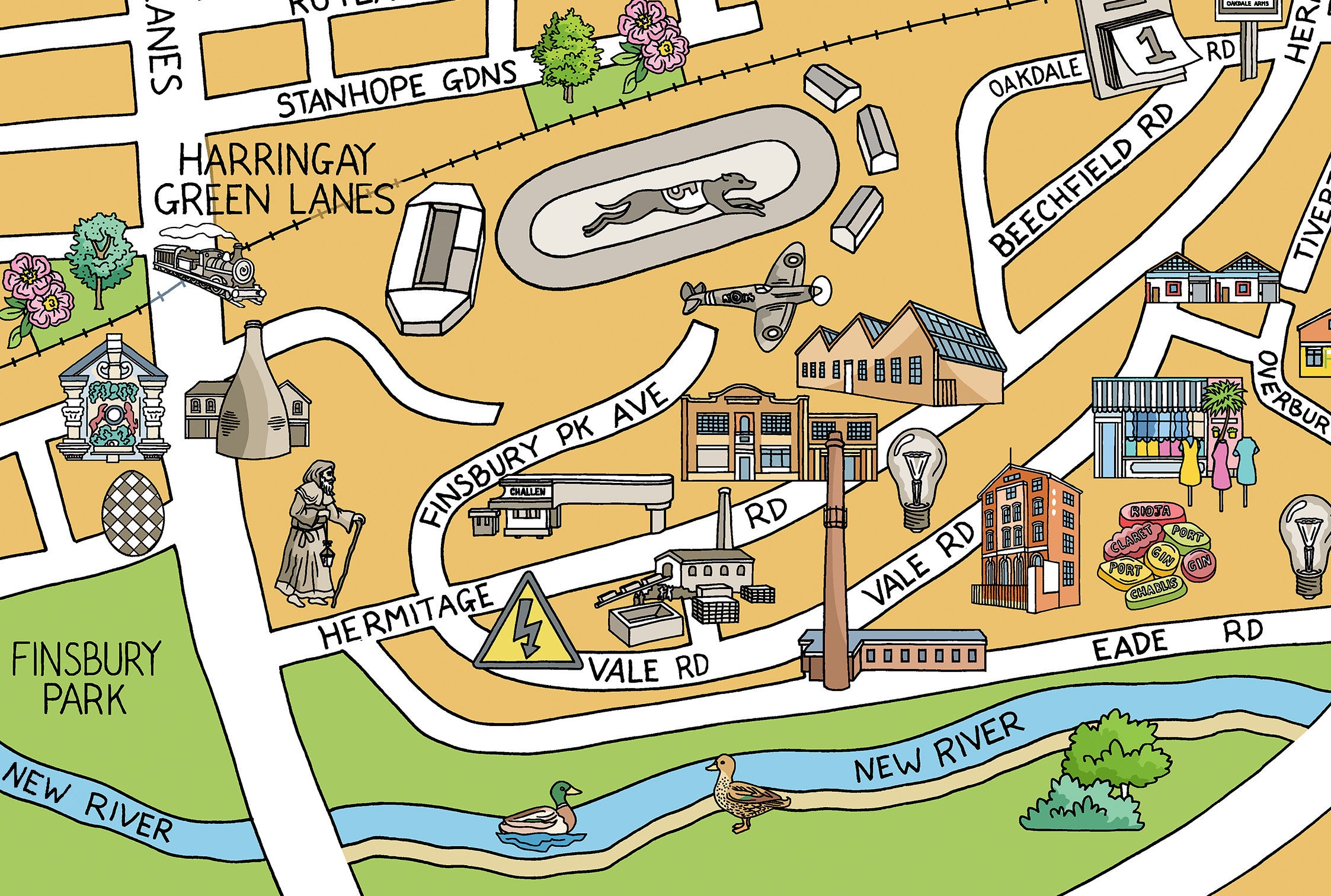 South Tottenham, London Map Illustration Giclee Print of Handmade ...