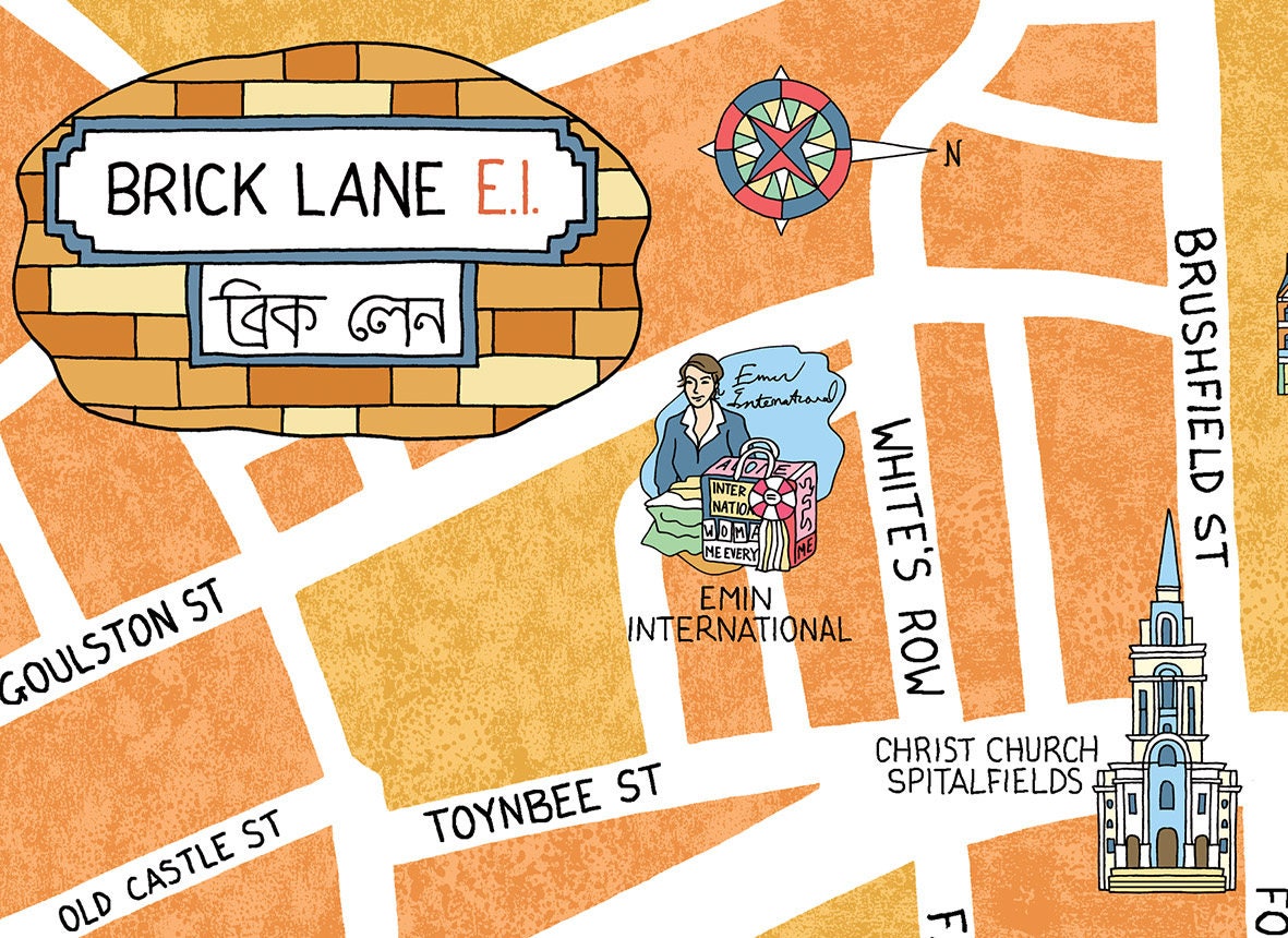 London Art; Brick Lane Decorative Map; East End Illustrated Artist’s ...