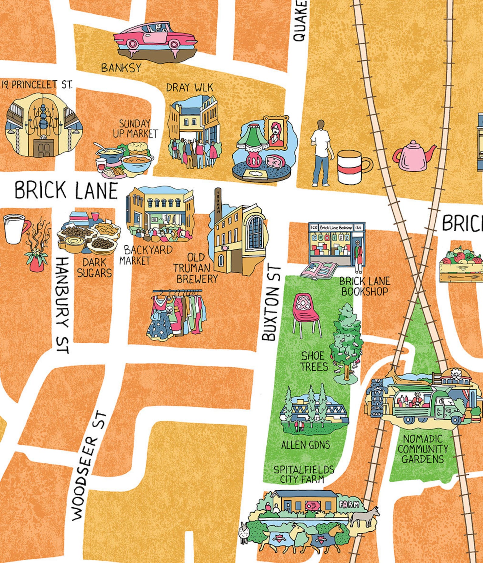 Brick Lane East London Illustrated Map Showing Selection of | Etsy