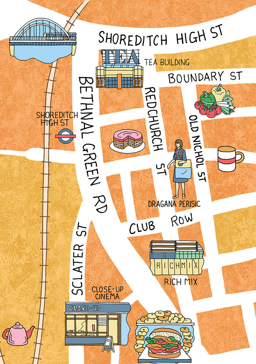 Cool Vibes East London Brick Lane Illustrated Map Showing Local Sights ...
