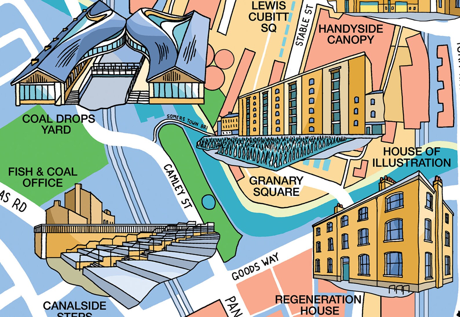 Decorative Illustrated Map of King's Cross and St. Pancras - Etsy