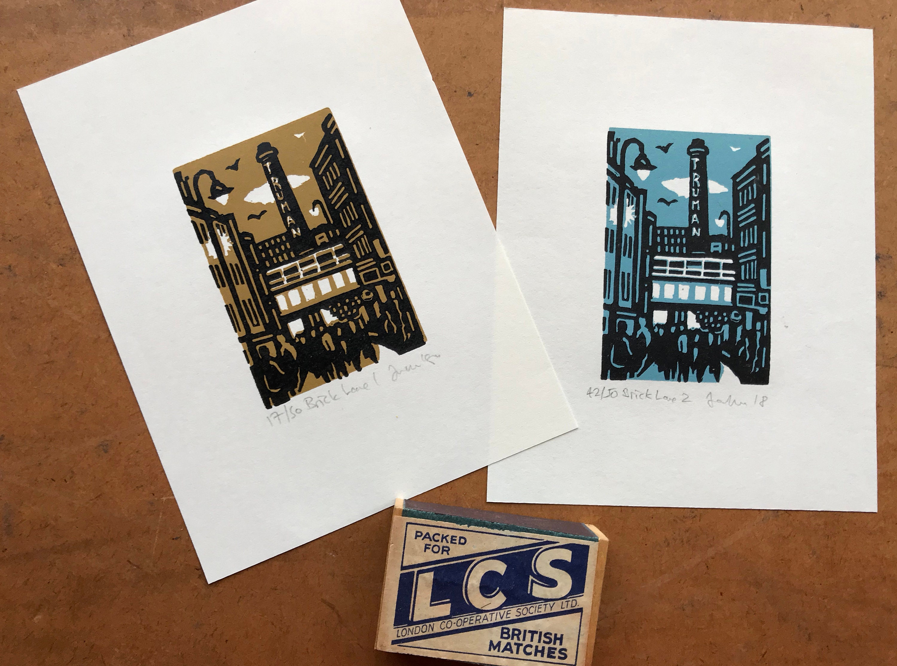 Handmade Small Woodblock Print of Brick Lane London; Brown and Black ...