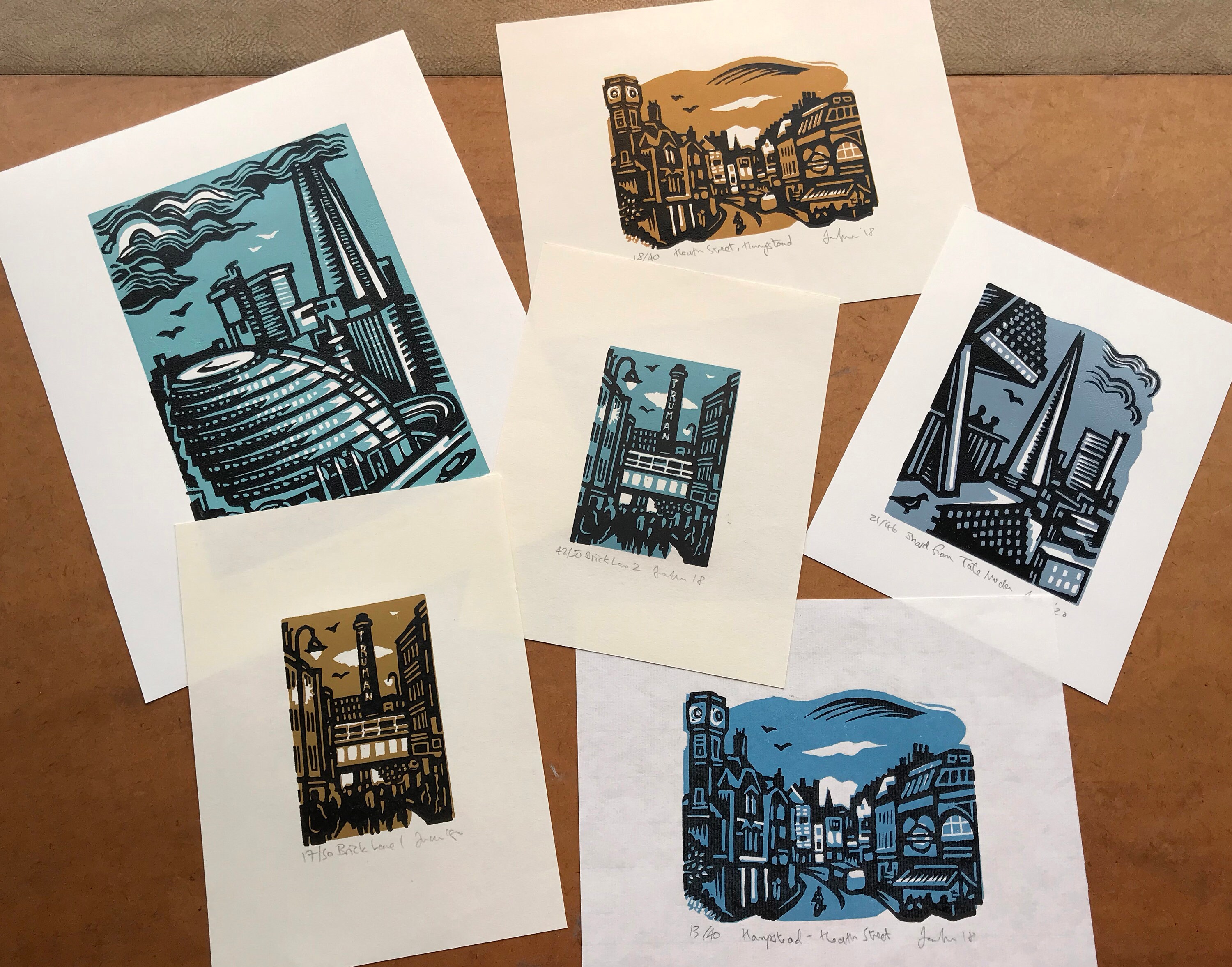Handmade Small Woodblock Print of Brick Lane London; Brown and Black ...