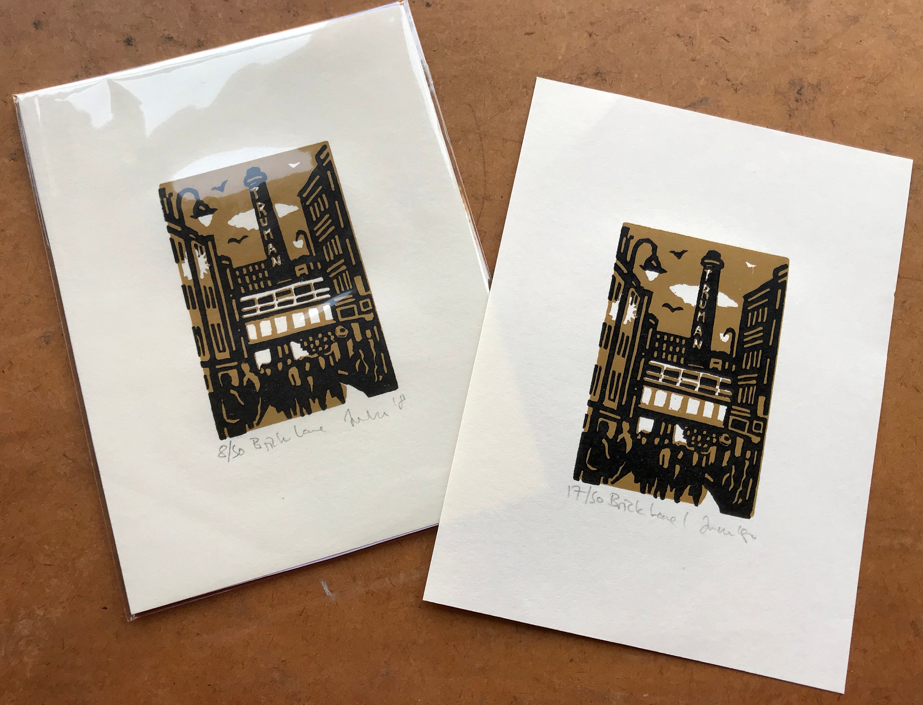 Handmade Small Woodblock Print of Brick Lane London; Brown and Black ...