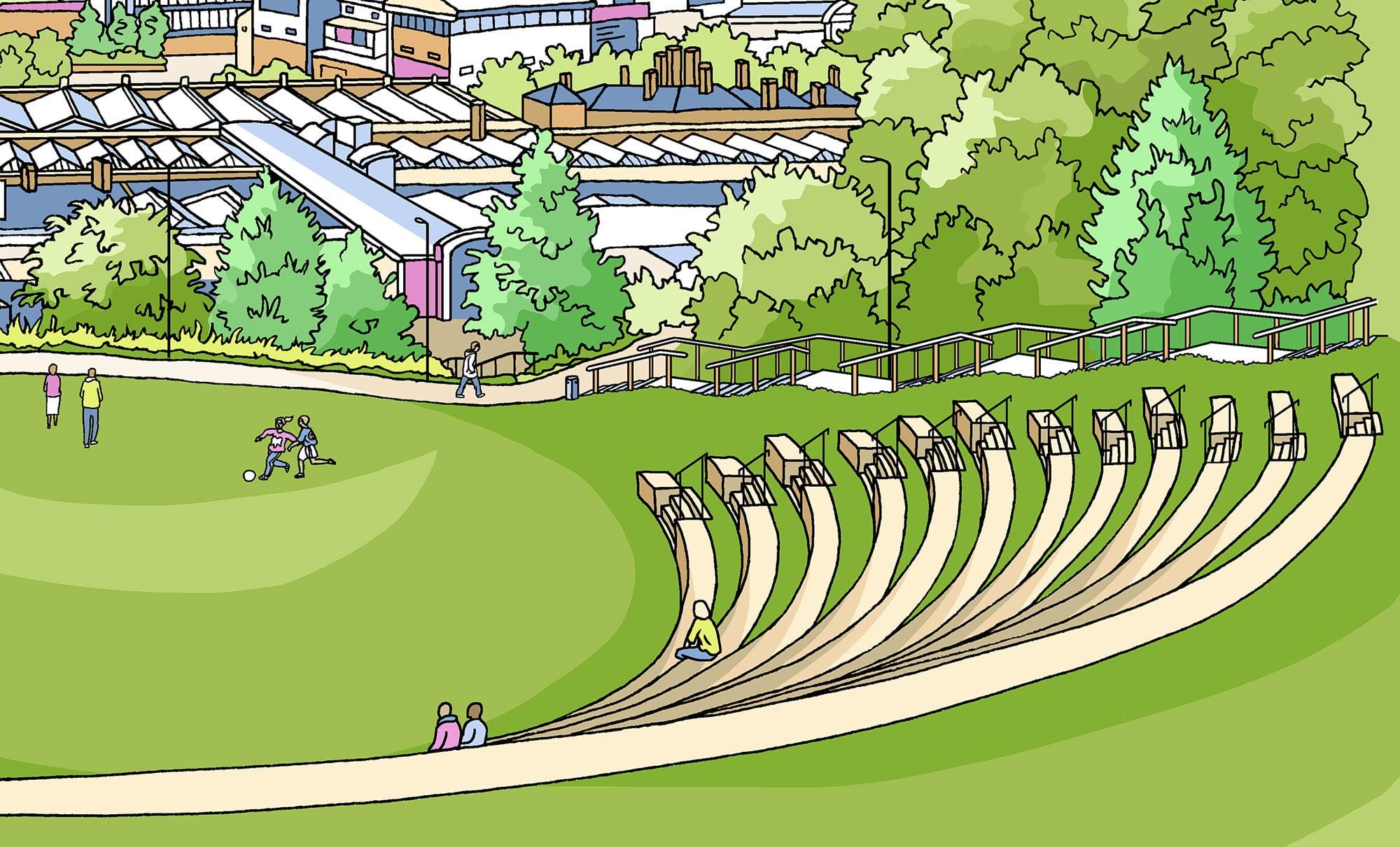 Yorkshire Sheffield Drawing; Amphitheatre, Architecture, Landscape ...
