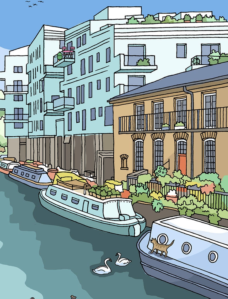 Colourful Regent's Canal Scene With Boats, Islington London - Signed ...