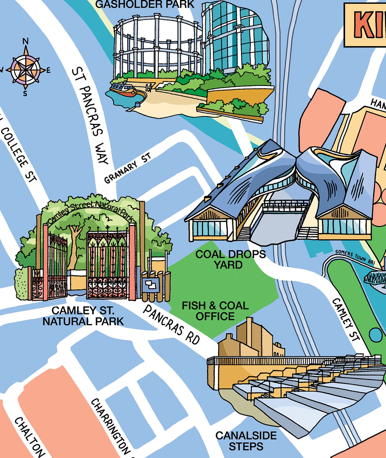 Decorative Illustrated Map of King's Cross and St. Pancras Stations and ...