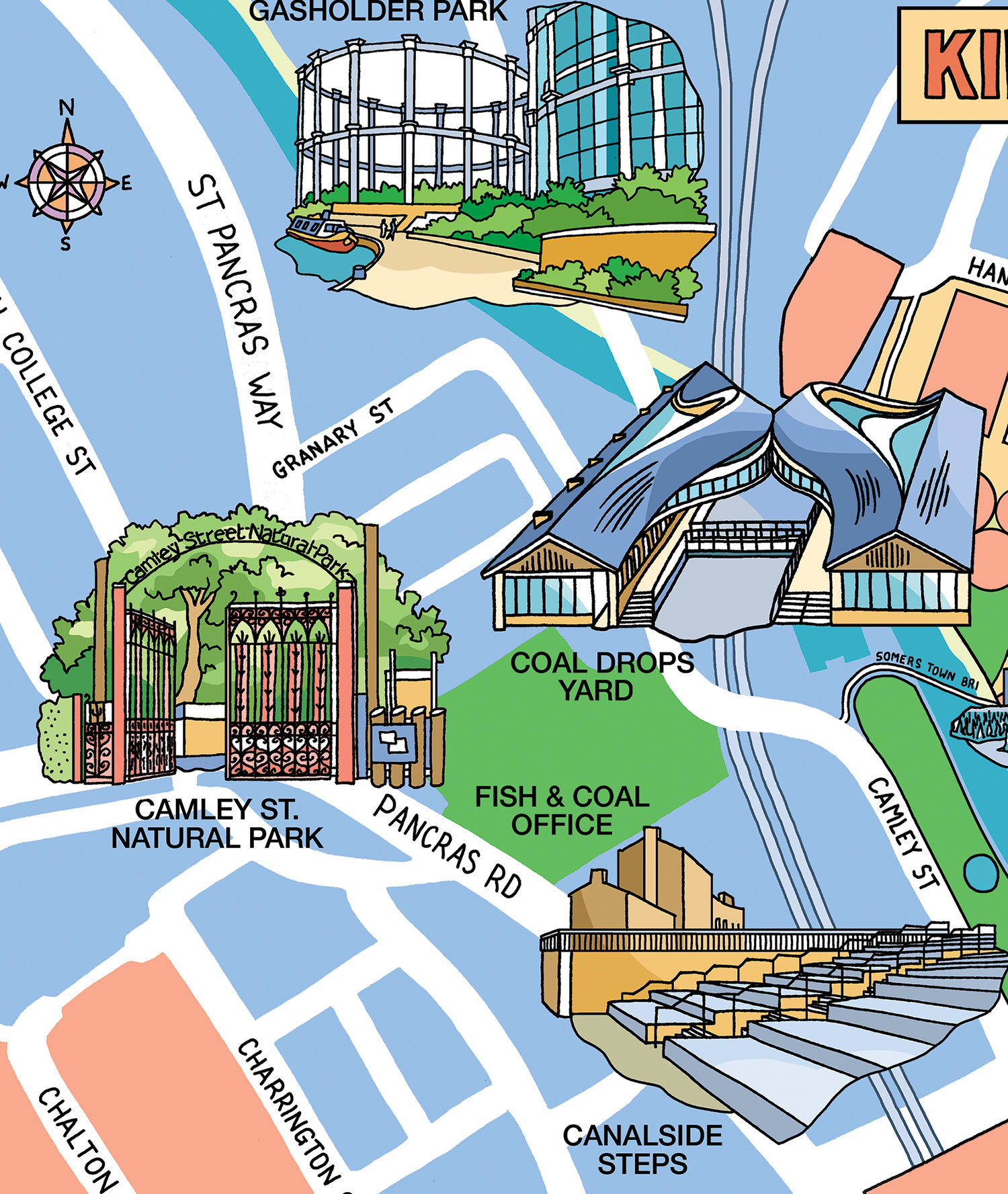 Decorative Illustrated Map of King's Cross and St. Pancras Stations and ...