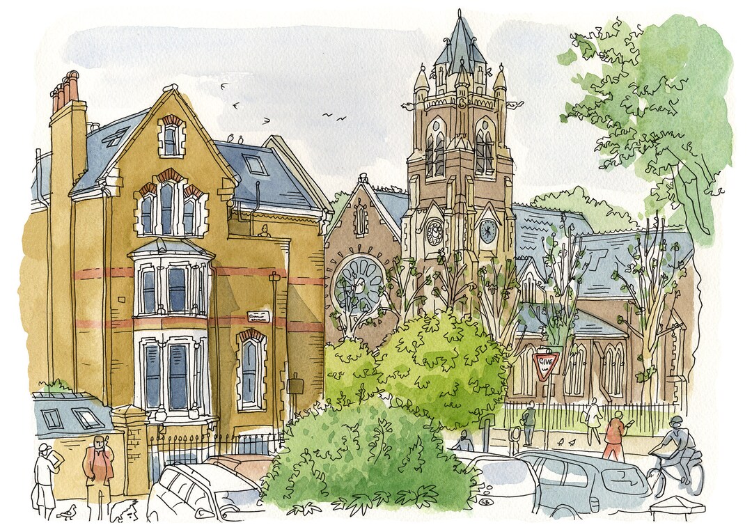 Victorian Gothic; Historic St. Mark’s Church, Dalston - Signed Artist’s ...