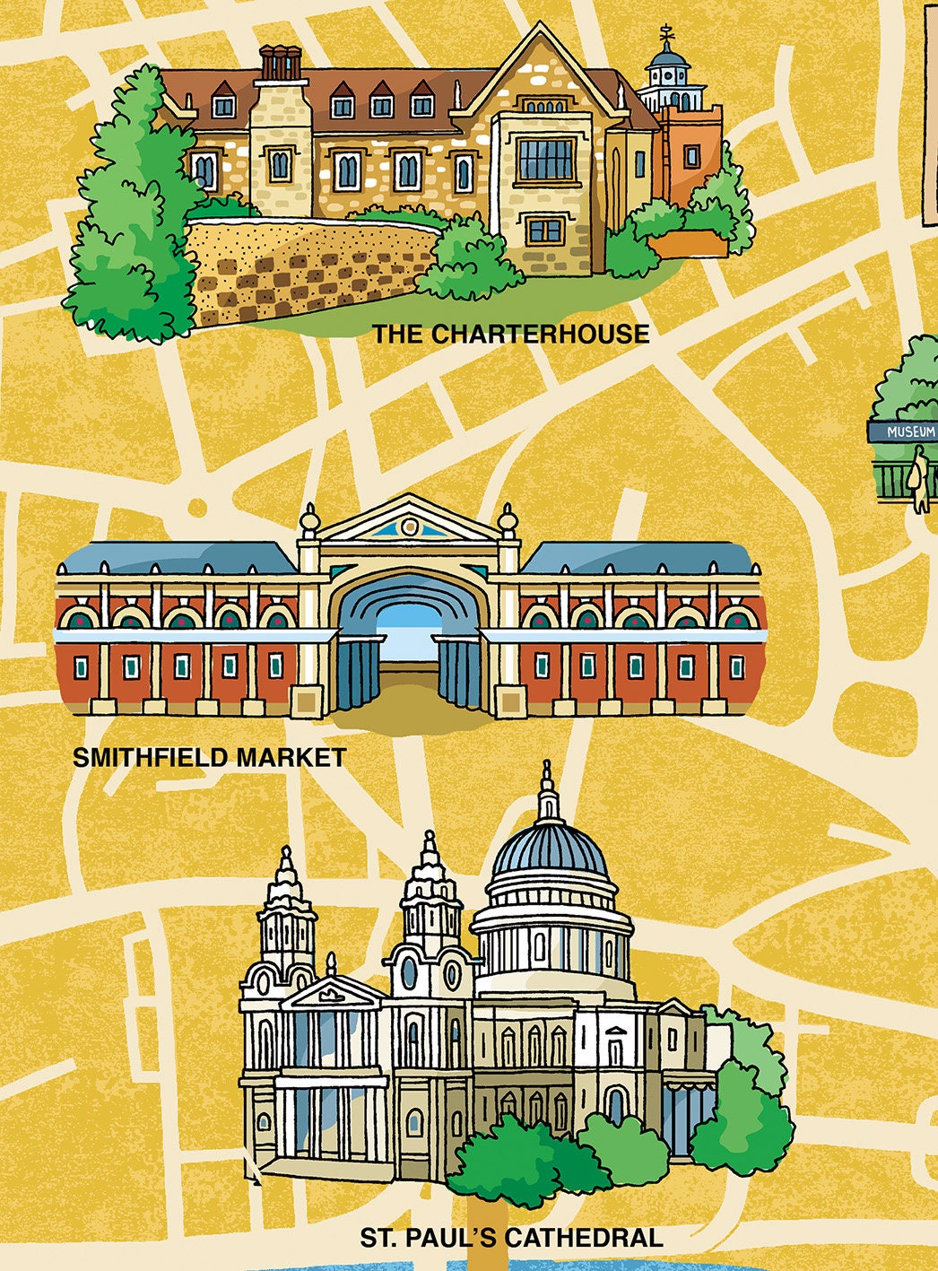 Colourful Decorative Yellow Map Illustration; City of London; Landmarks ...