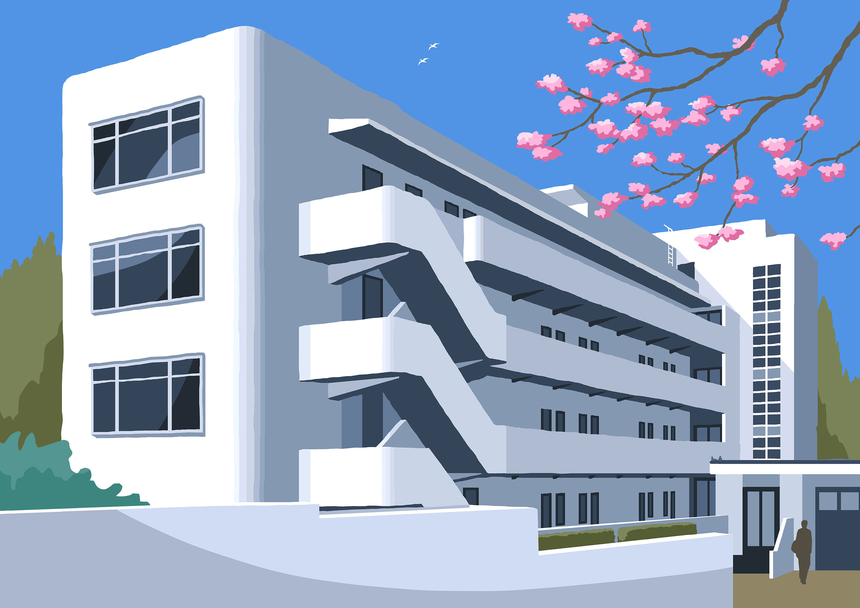 Anime School Building Drawing