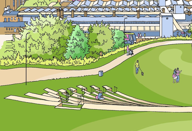 Yorkshire Sheffield Drawing; Amphitheatre, Architecture, Landscape ...