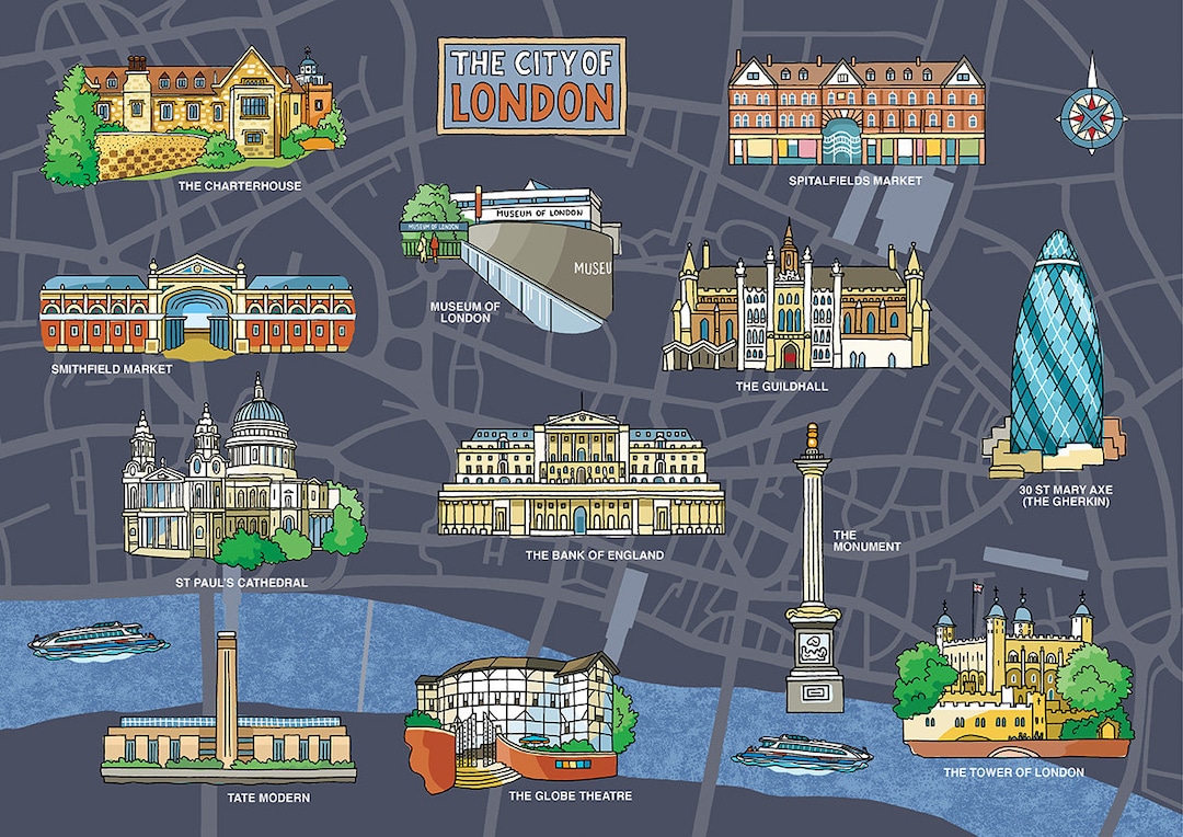 Decorative Map Illustration; London City; Signed Art Print - Famous ...