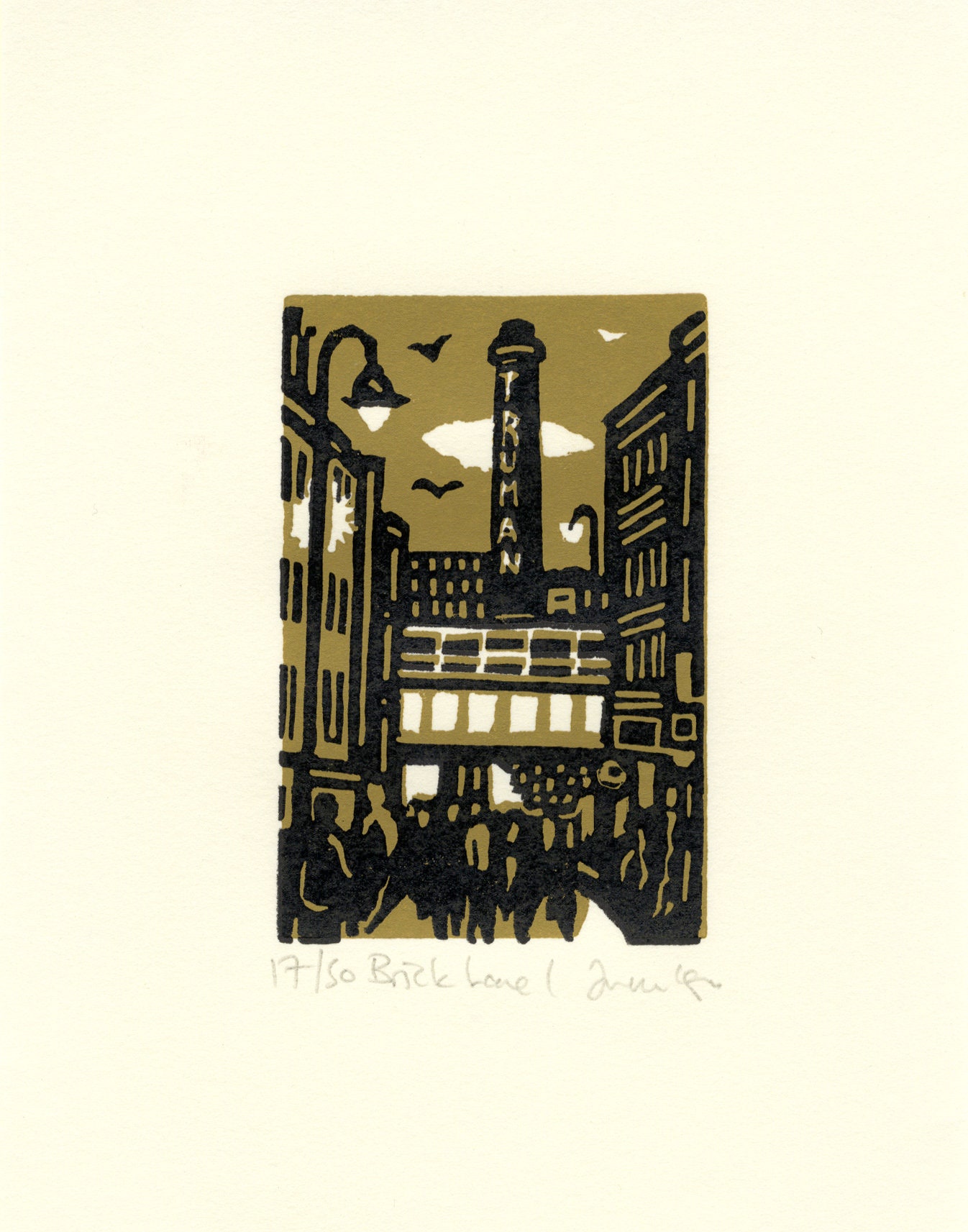 Handmade Small Woodblock Print of Brick Lane London; Brown and Black ...