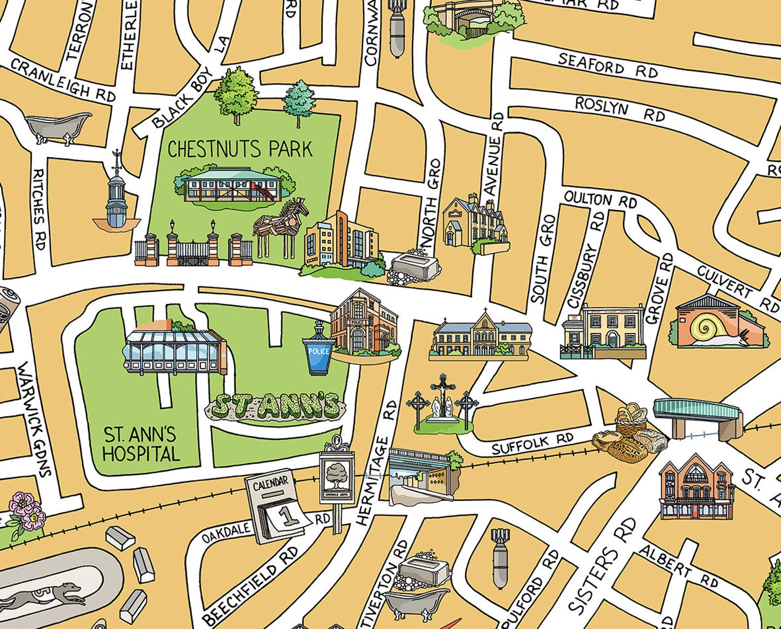South Tottenham London Map Illustration Giclee Print of | Etsy