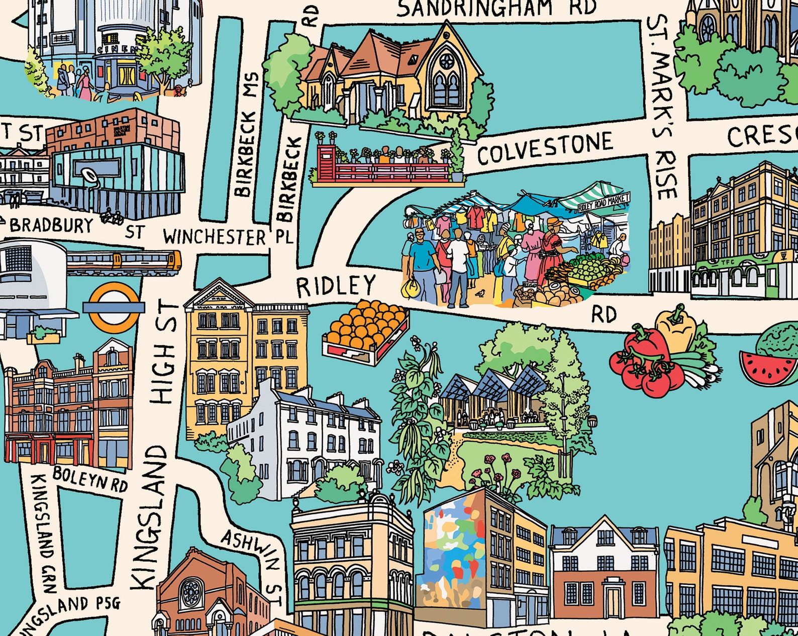 Dalston Map Illustration Stylised Lively Streets and - Etsy