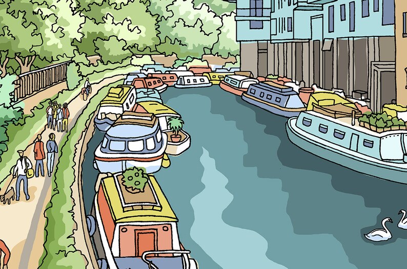Colourful Regent's Canal Scene With Boats, Islington London - Signed ...