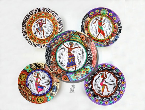 Set of decorative plates for hanging African wall decor | Etsy