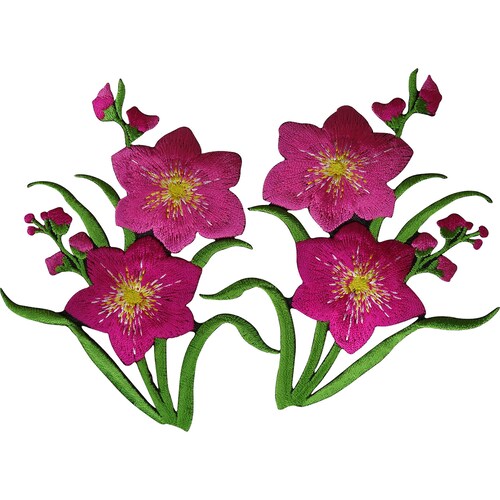 Pair Of Flower Embroidered Patches Iron Sew On Embroidery Etsy
