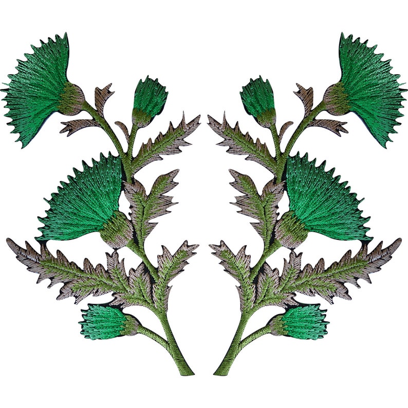 Pair of Green Thistle Flower Patches Iron Sew on Embroidered - Etsy