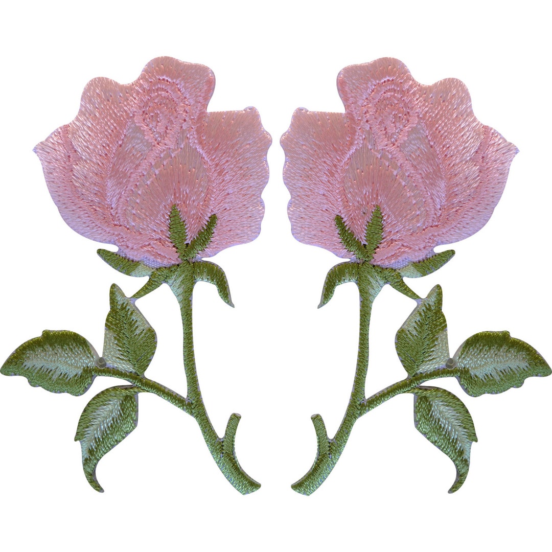 Pair of Pink Roses Patches Iron on / Sew on Embroidered Rose Flower ...
