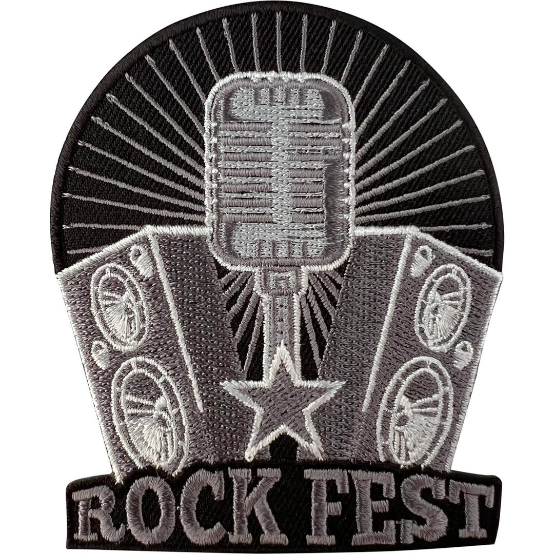 Microphone Speakers Rock Fest Patch Iron Sew on Garment Music ...