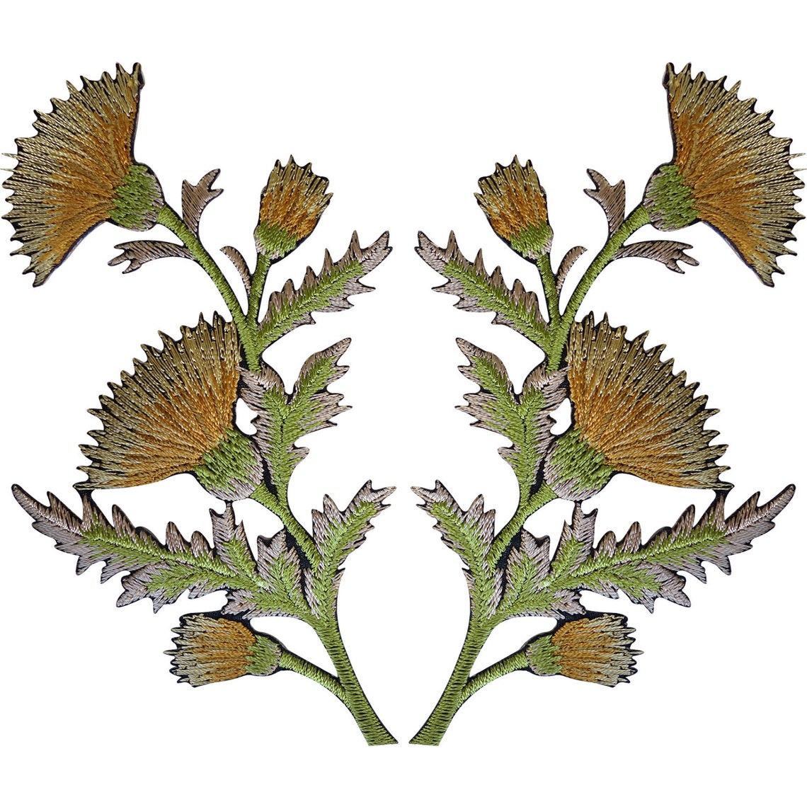 Pair of Gold Thistle Flower Patches Iron Sew on Embroidered | Etsy