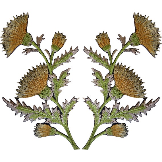 Pair of Gold Thistle Flower Patches Iron Sew on Embroidered | Etsy