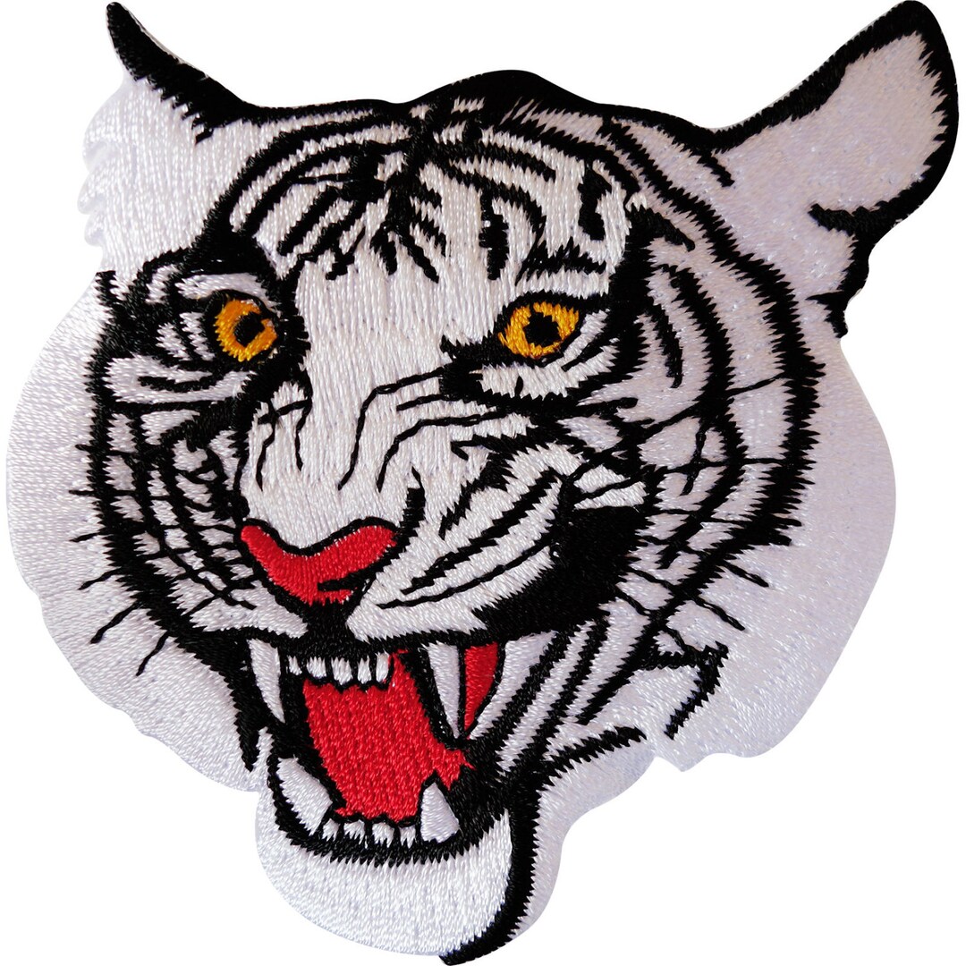 Iron on Embroidered White Tiger Patch / Sew on Motorcycle Motorbike ...