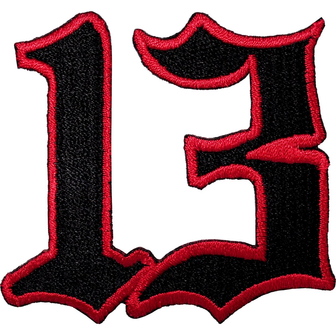 Number 13 Embroidered Iron Sew on Patch Black Red Thirteen Birthday ...