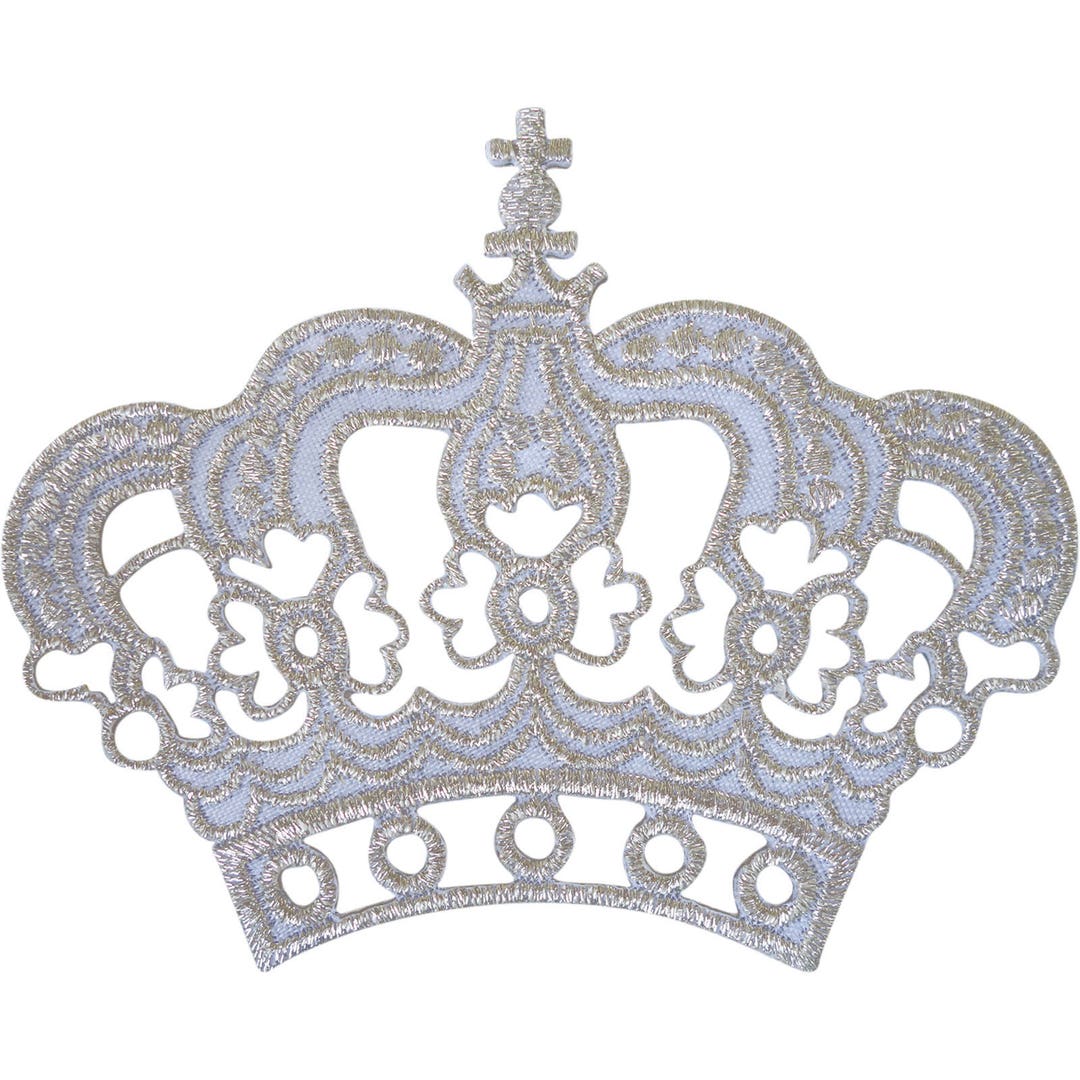 White Silver Crown Patch Iron on Sew on King Queen Fancy Dress ...