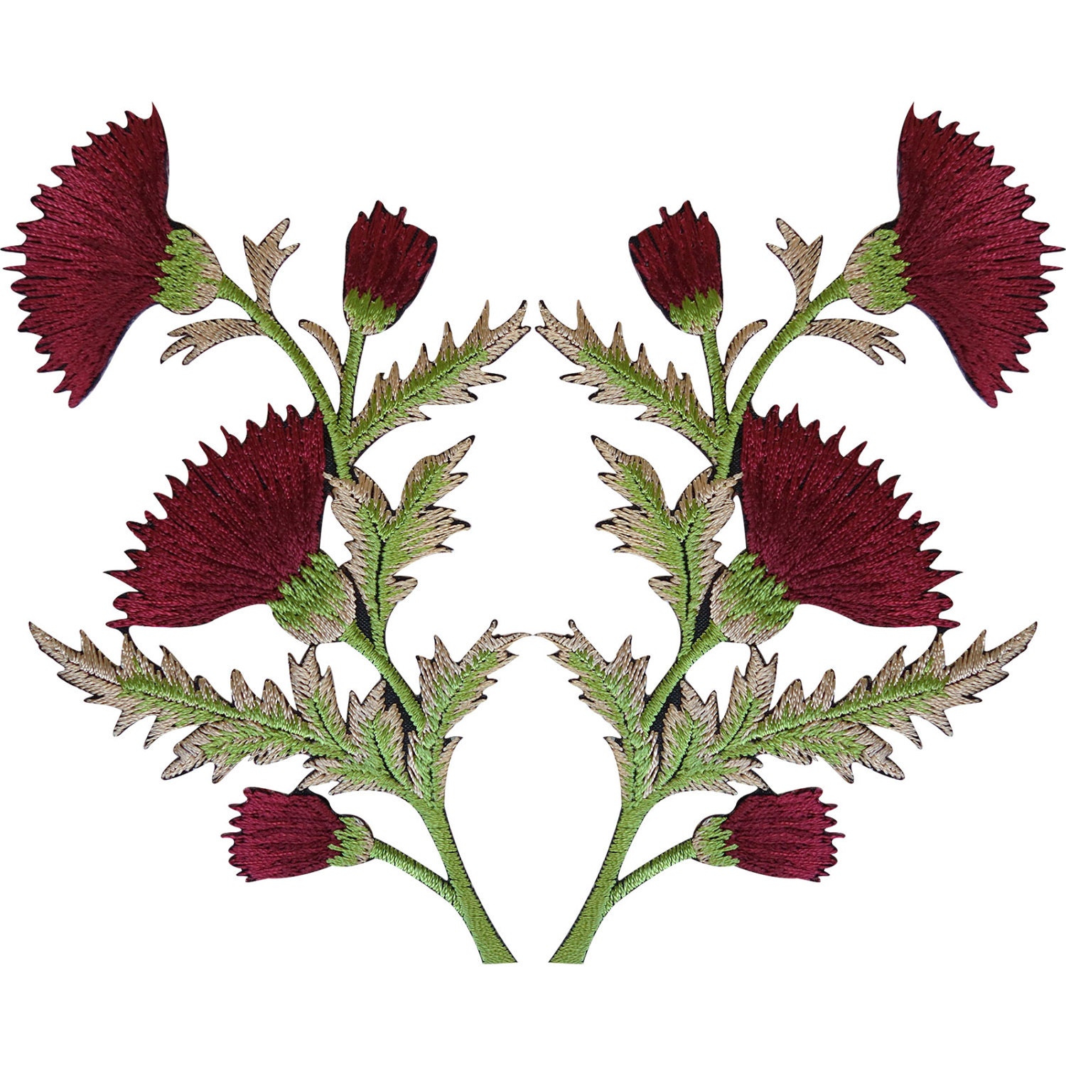 Pair of Burgundy Maroon Red Thistle Flower Patches Iron On Sew | Etsy