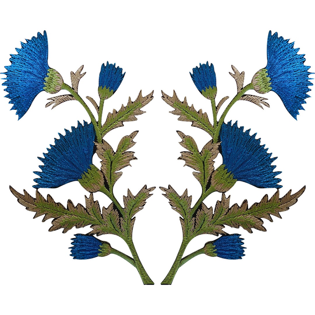 Pair of Blue Thistle Flower Patches Iron Sew on Embroidered Patch Badge ...
