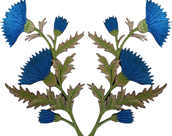 Pair of Blue Thistle Flower Patches Iron Sew on Embroidered Patch Badge ...