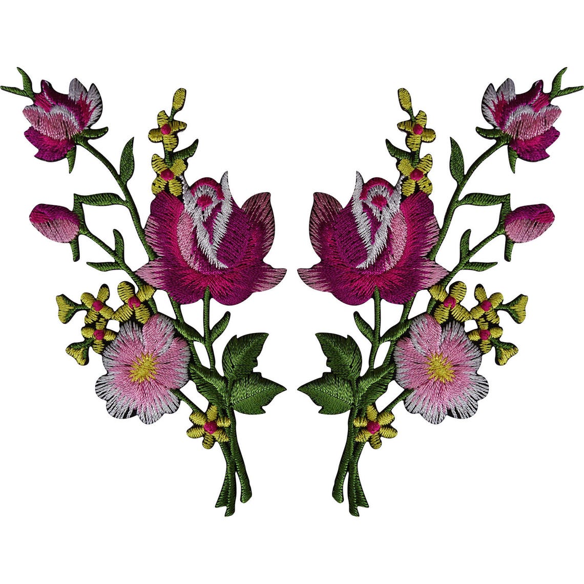 Pair of Flower Embroidered Patches Iron Sew on Embroidery - Etsy UK