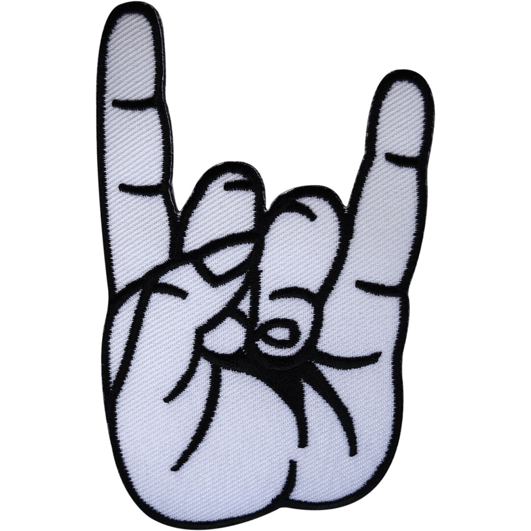Embroidered White Hand Sign of the Horns Patch Badge Iron / Sew on T ...