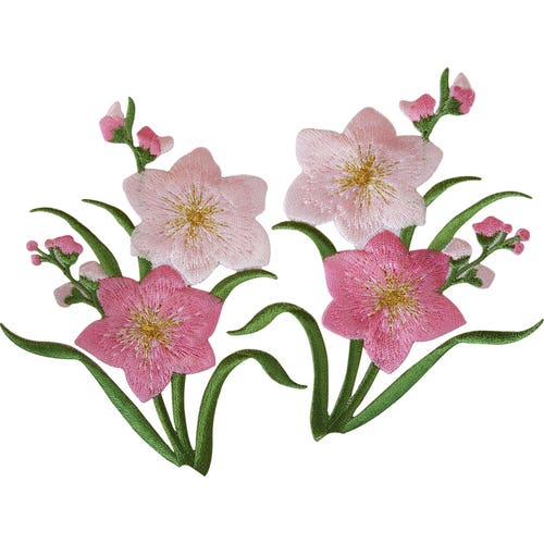Pair Of Flower Embroidered Patches Iron Sew On Floral Patch Etsy