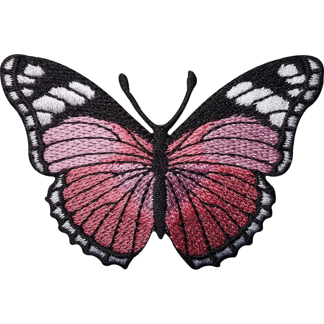 Pink Butterfly Embroidered Iron / Sew on Patch Dress Skirt Shirt Jeans ...
