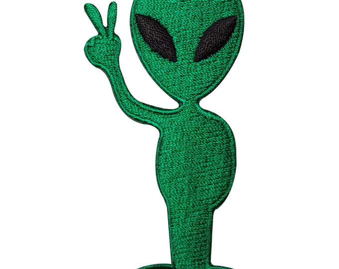 Alien UFO Peace Sign Embroidered Iron Sew on Patch Bag Shirt Jeans ...