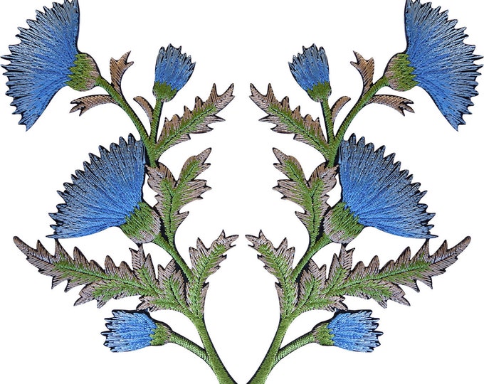 Pair of Beige Cream Thistle Flower Patches Iron Sew on Embroidered ...