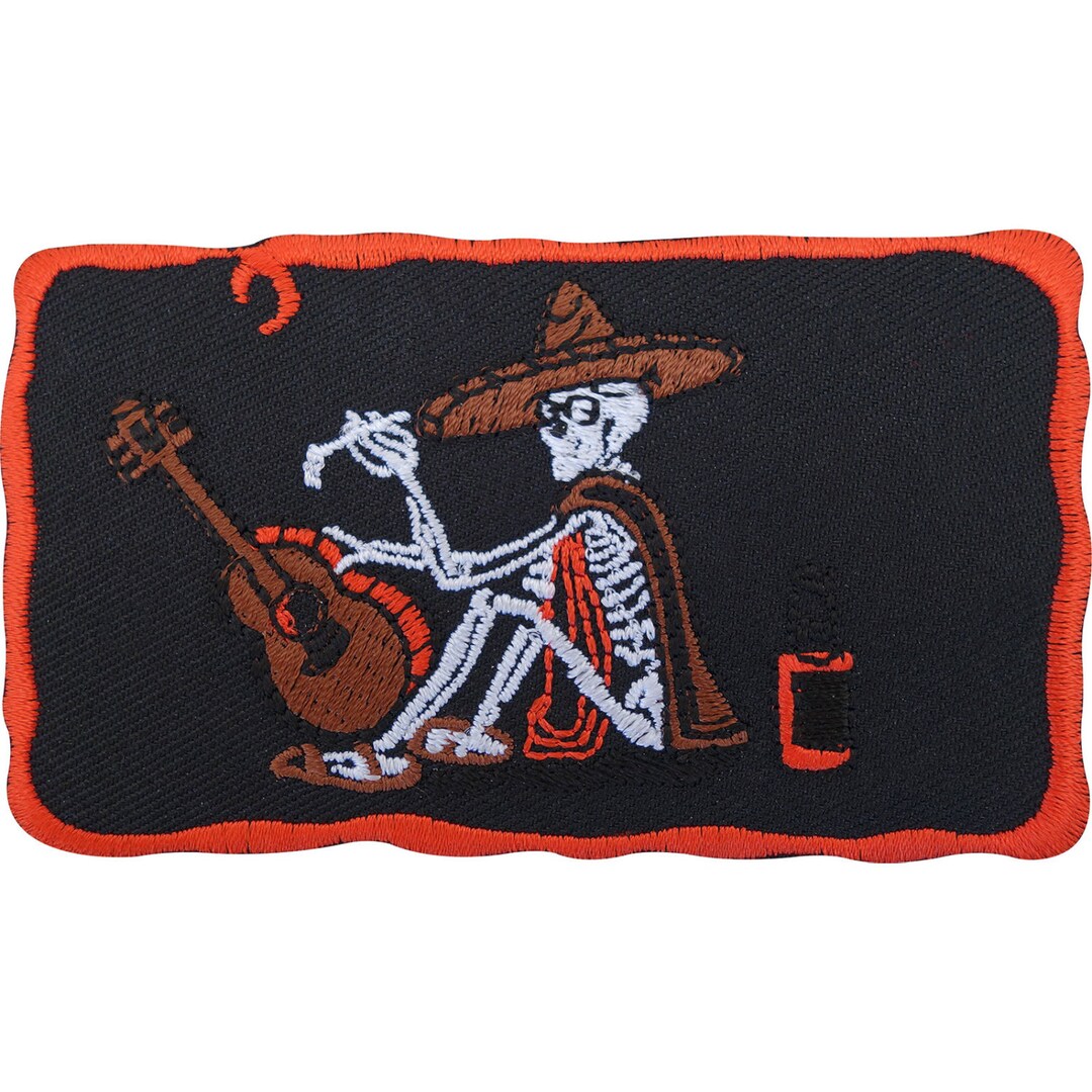 Skeleton Patch Badge Iron Sew on Embroidered Cowboy Hat Poncho Guitar ...
