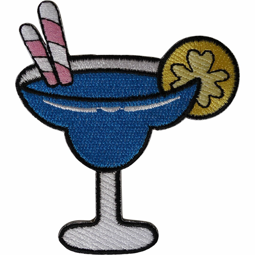 Cocktail Drink Patch Iron on Sew on Straw Lemon Glass Embroidered Badge ...
