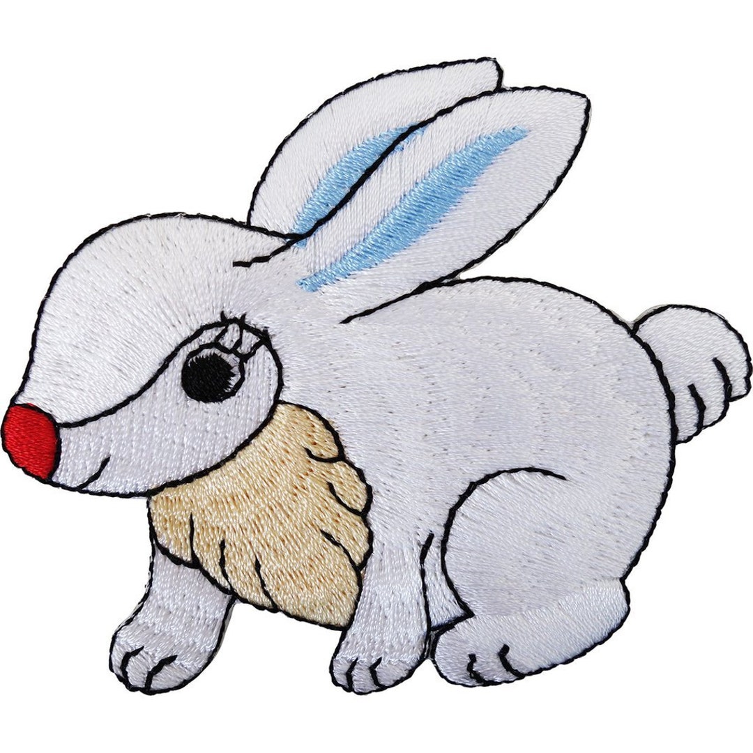 Rabbit Iron on Patch / Sew on Embroidered Bunny Badge Embroidery Animal ...