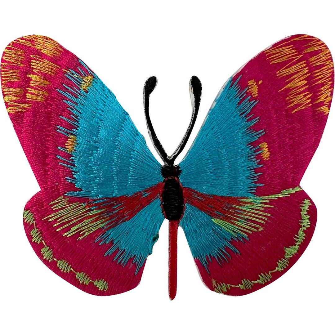 Pink Blue Butterfly Patch Iron Sew on Clothes Embroidered Badge ...