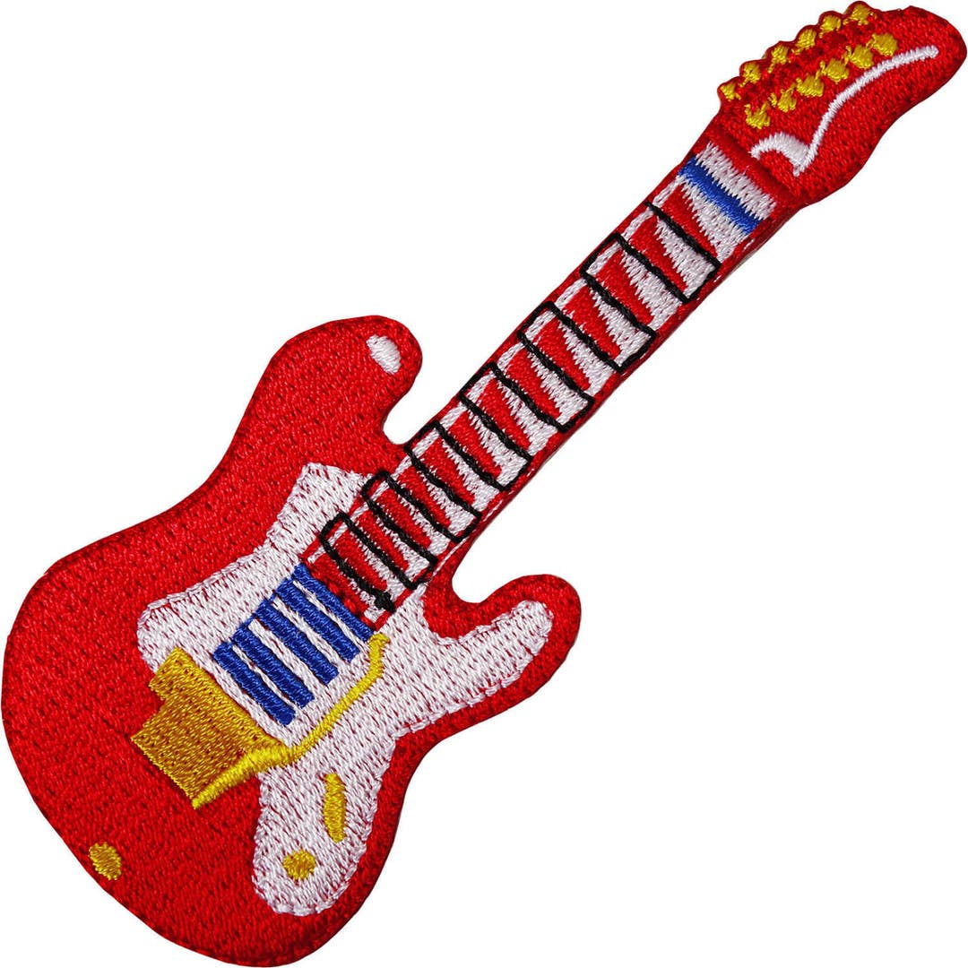 Red Electric Guitar Embroidered Iron / Sew on Patch Rock Music Hat Cap ...